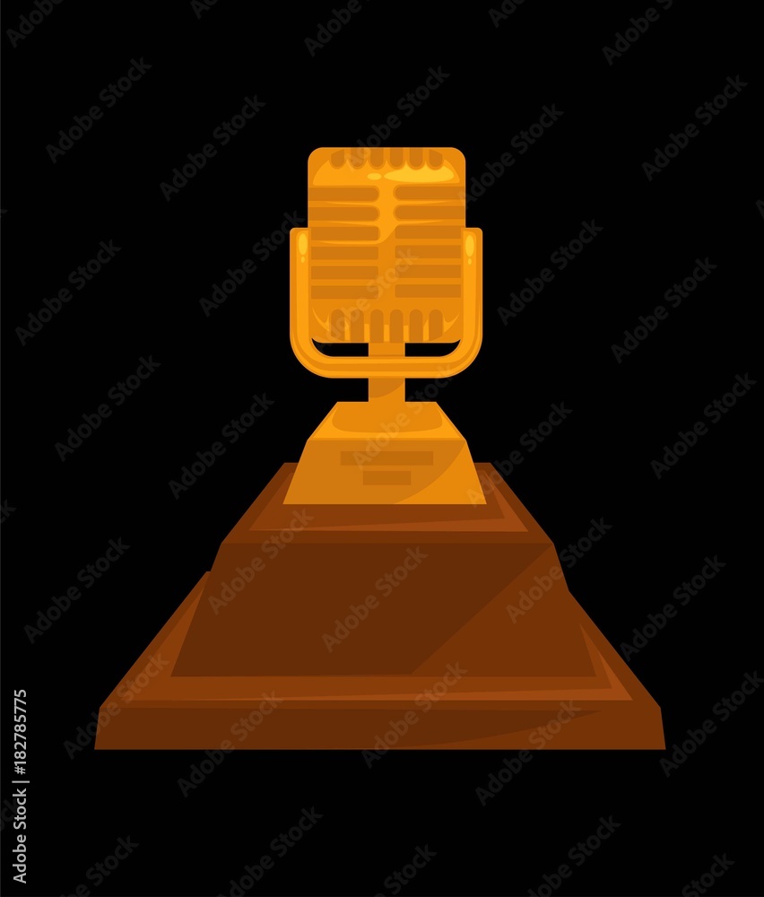 Gold shiny microphone on steady stand isolated cartoon flat vector ...