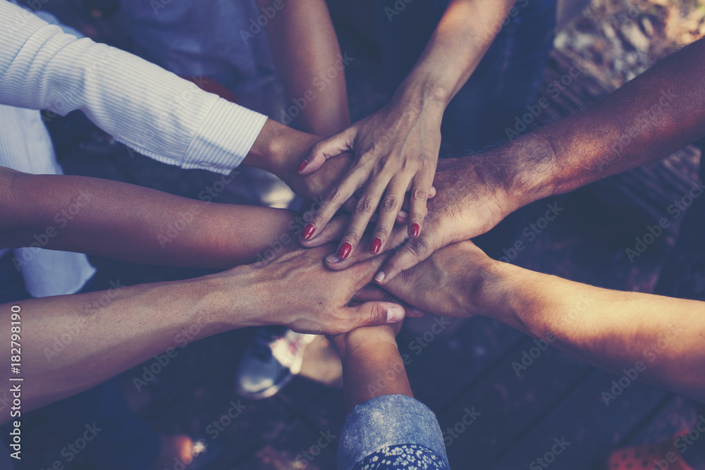 Team Work Concept : Group of Diverse Hands Together Cross Processing of ...