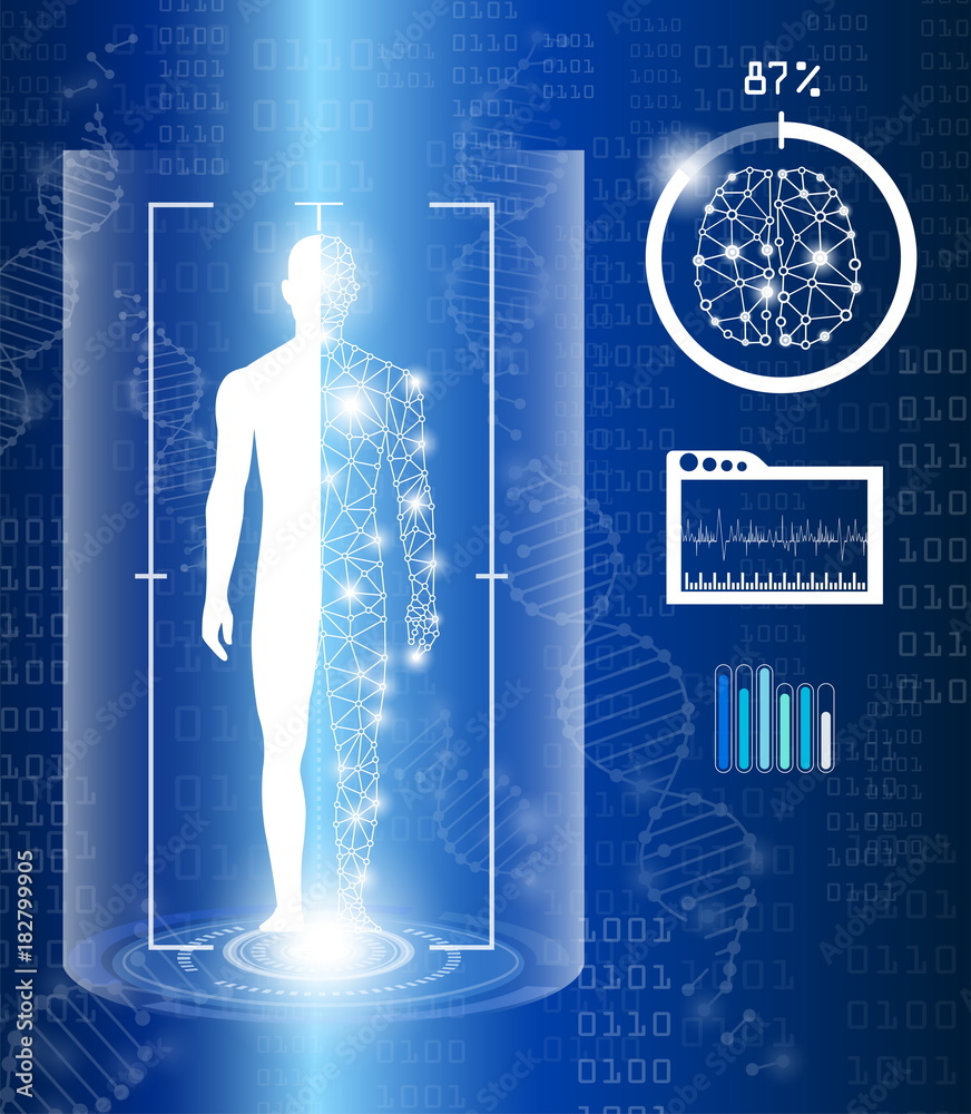 abstract background technology concept in blue light,human body heal ...