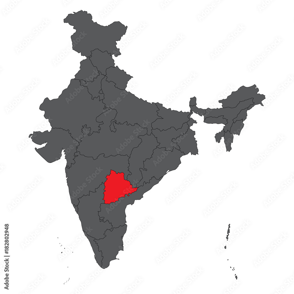 Telangana red on gray India map vector Stock Vector | Adobe Stock