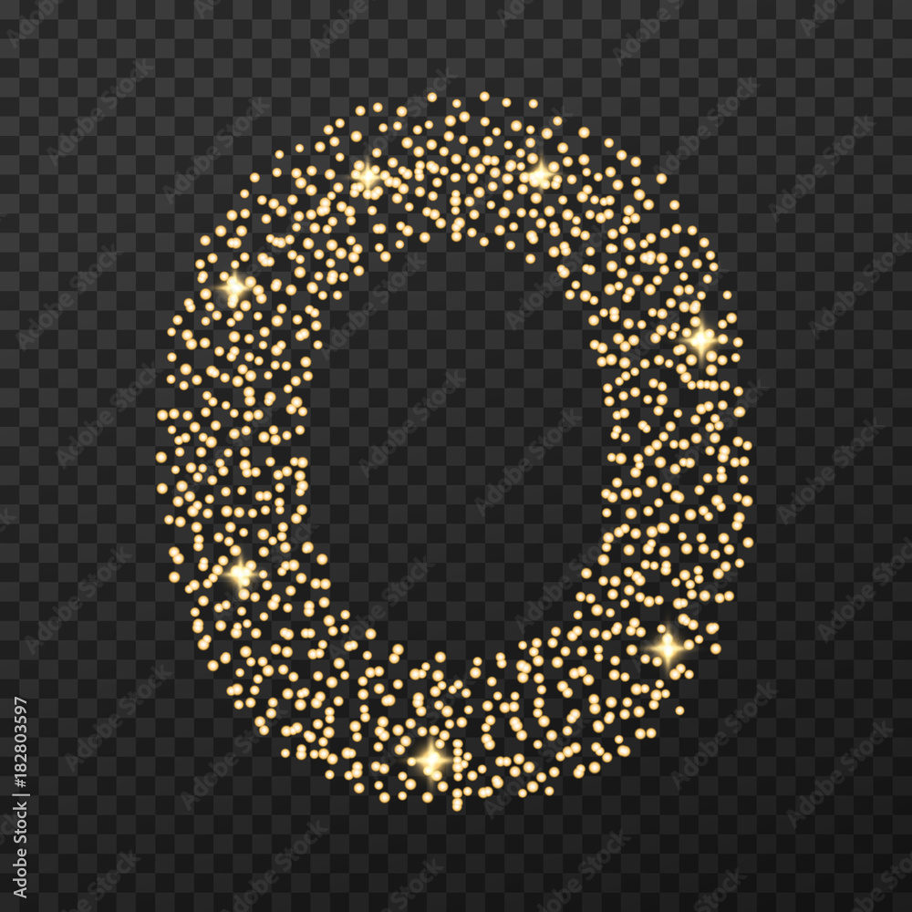 Gold glittering number zero . Vector shining golden font null figure ...