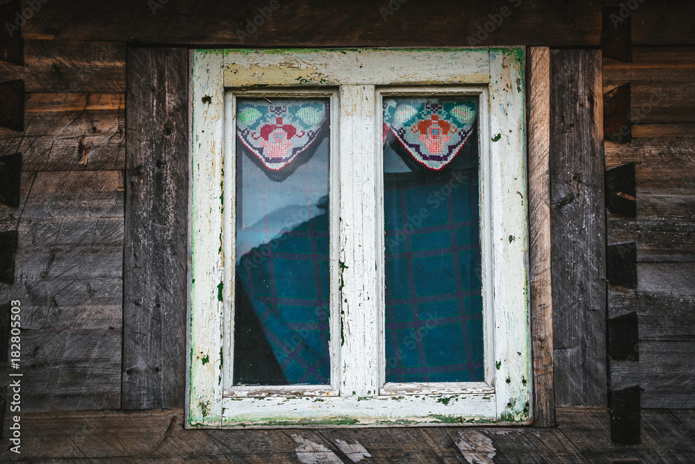 Old window of a traditional Romanian wooden house Stock Photo | Adobe Stock