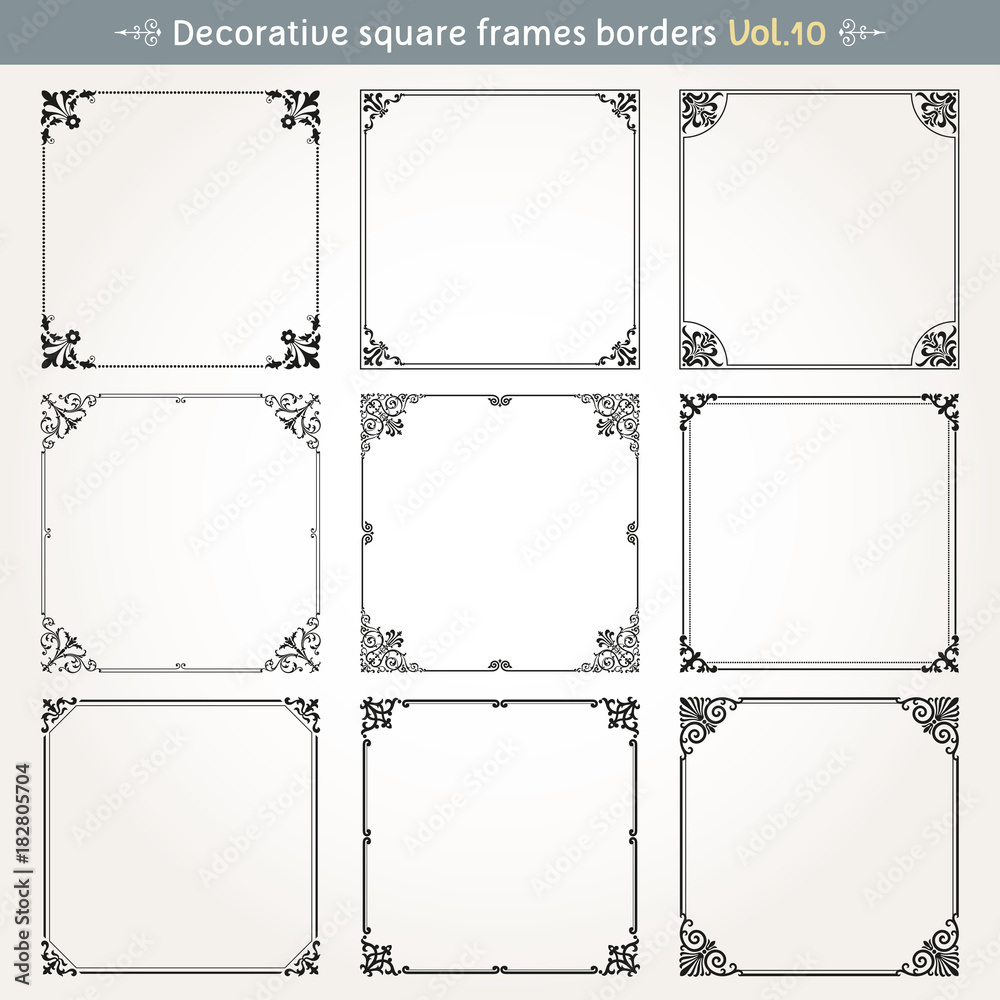 Decorative square frames and borders set 10 vector Stock Vector | Adobe ...