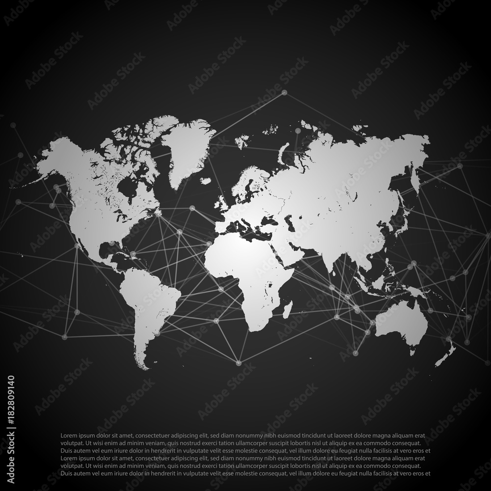 World Map with Abstract Network Mesh - Digital Internet Things of ...