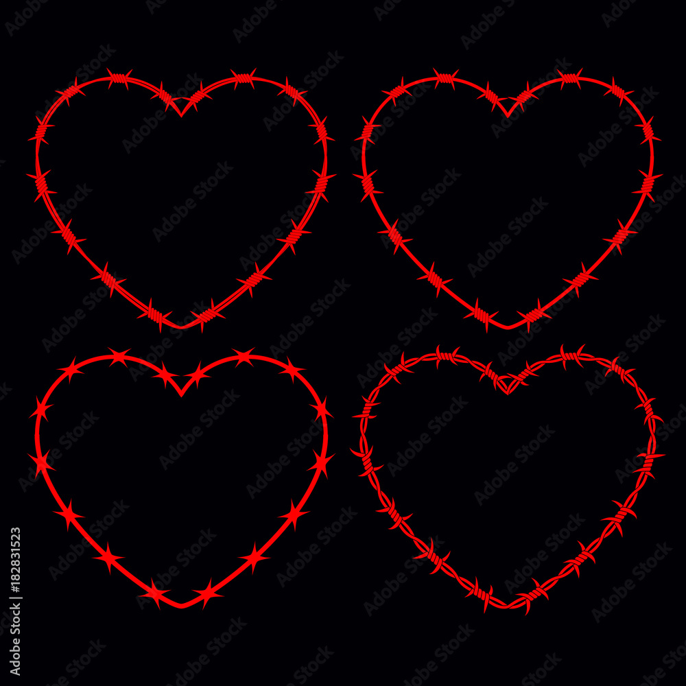 Four Shapes of Heart. Vector Silhouette of Barbed Wire Stock Vector ...
