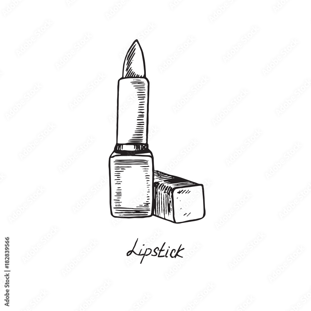 Lipstick, hand drawn doodle sketch with inscription, isolated vector ...