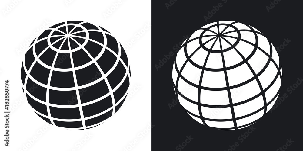 Vector globe icon. Two-tone version on black and white background Stock ...