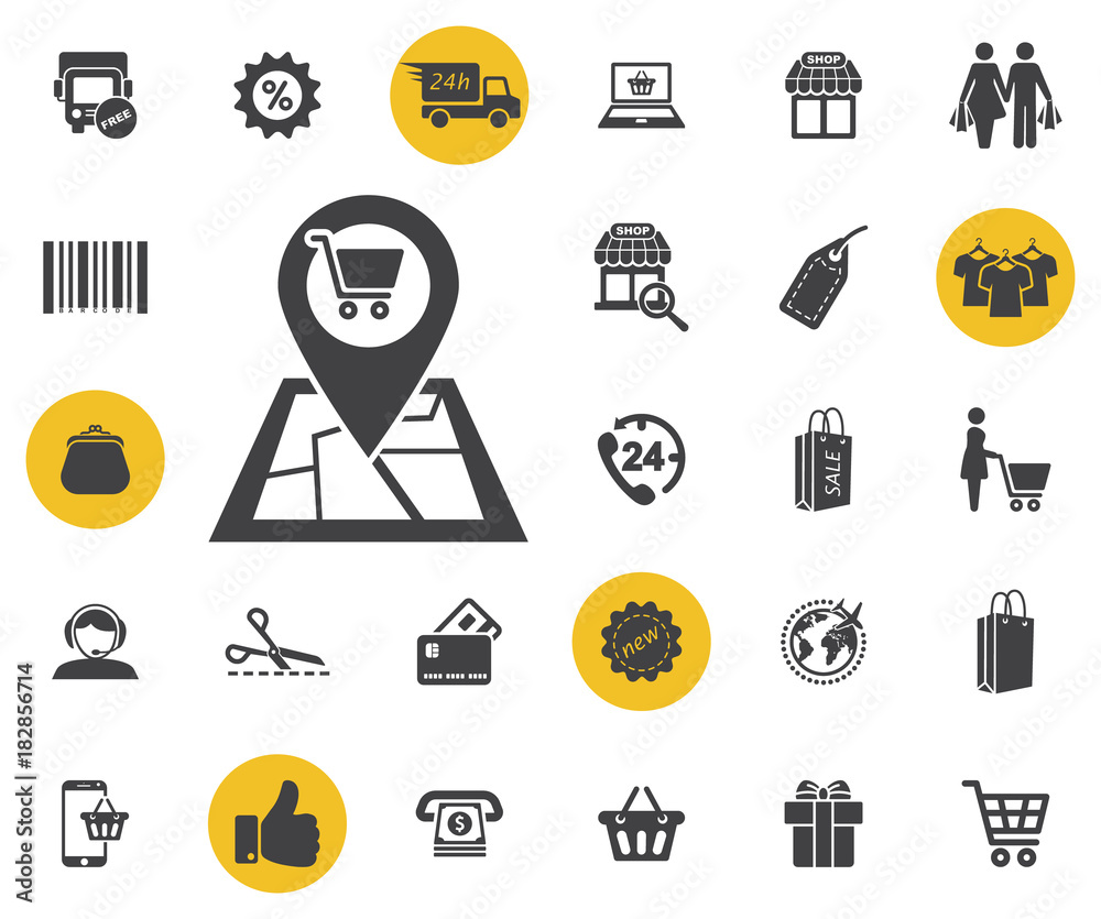 store pin location design, supermarket vector illustration. credit card ...