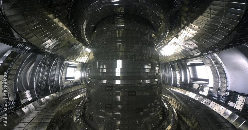 Fusion reactor Tokamak. Reaction chamber. Fusion power. Seamless loop ...