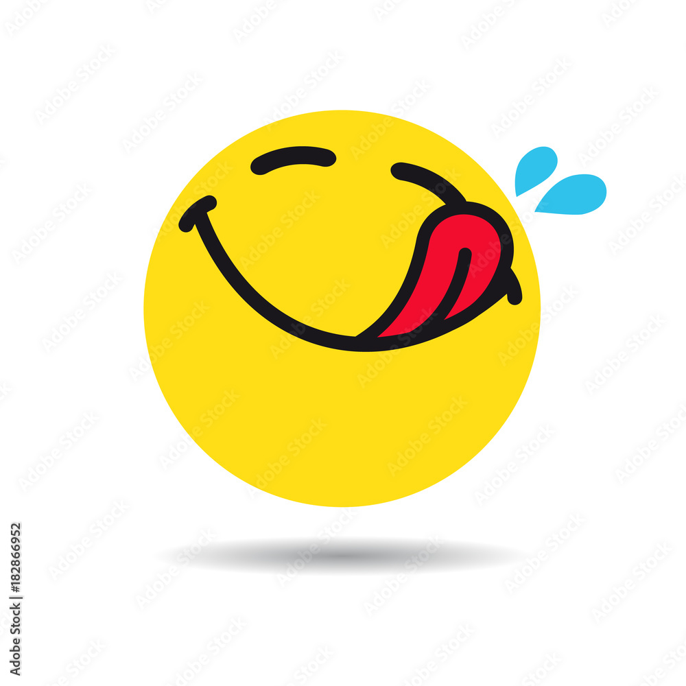 Vecteur Stock Hungry emoticon or emoji symbol. Yummy yellow smiley in a flat design on white ...