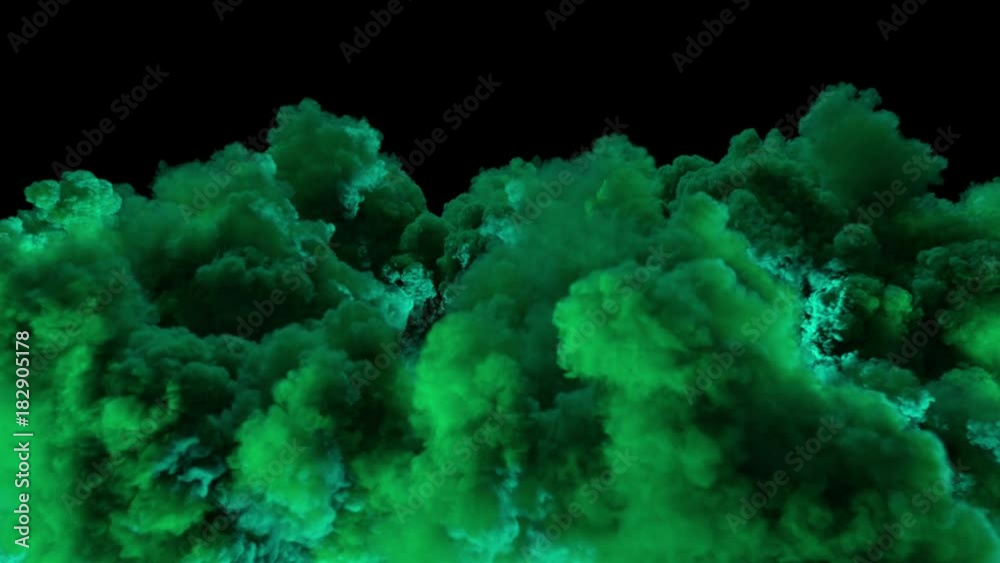 Massive smoke eruption lighted by green light. Smoke density - high ...