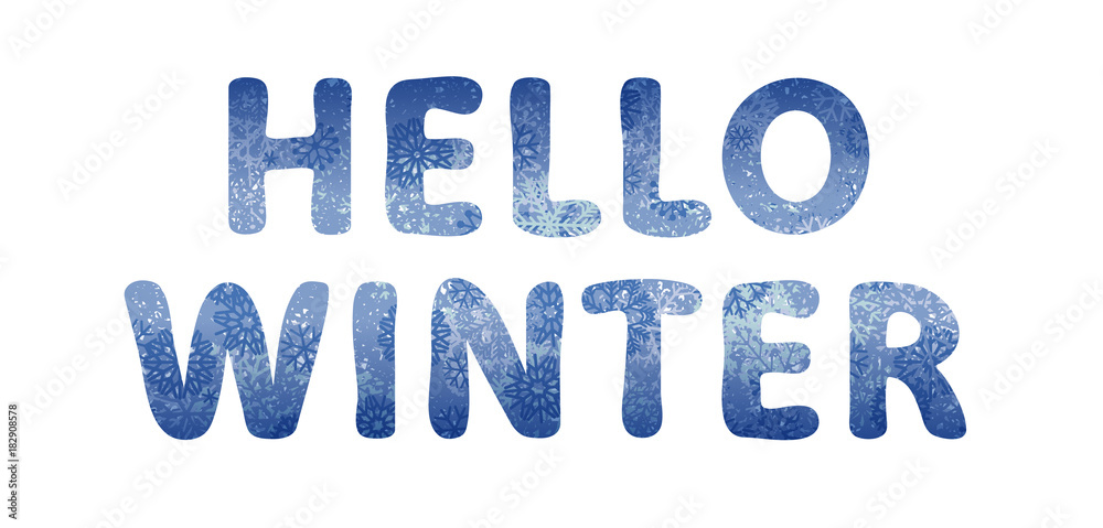 Hello winter lettering. Blue letters with texture of snow. Vector ...