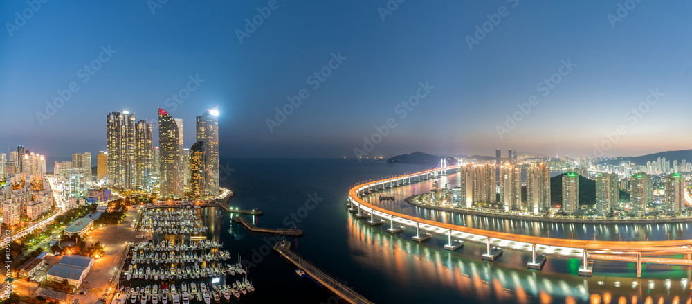 Panorama of Busan city skyline view at Haeundae district, Gwangalli ...
