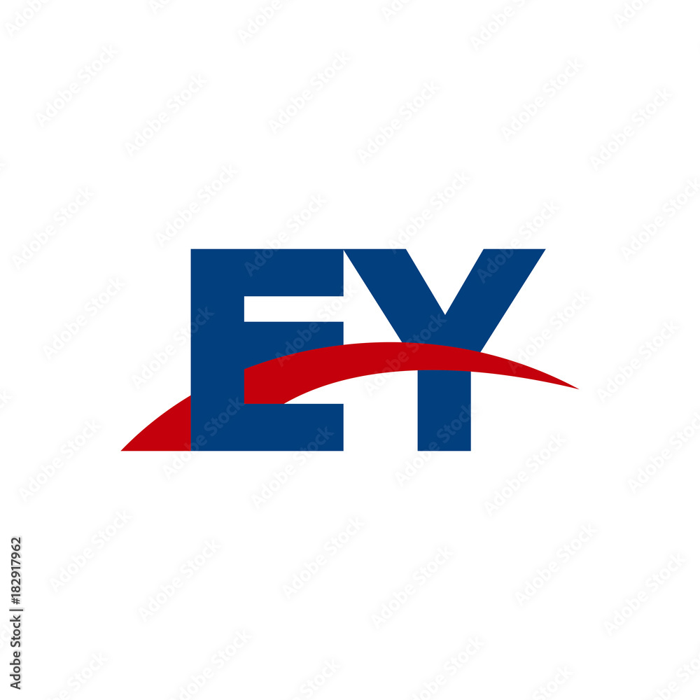 Initial letter EY, overlapping movement swoosh logo, red blue color ...