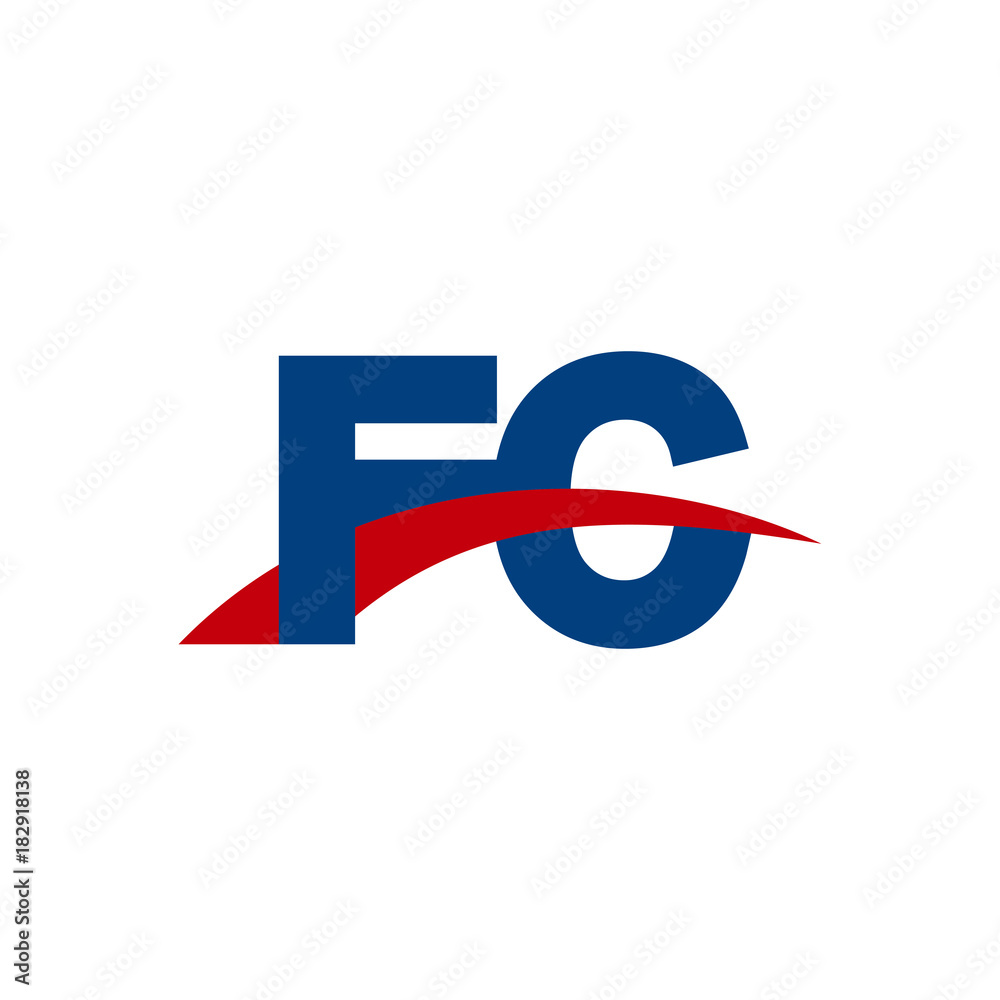 Initial letter FC, overlapping movement swoosh logo, red blue color ...