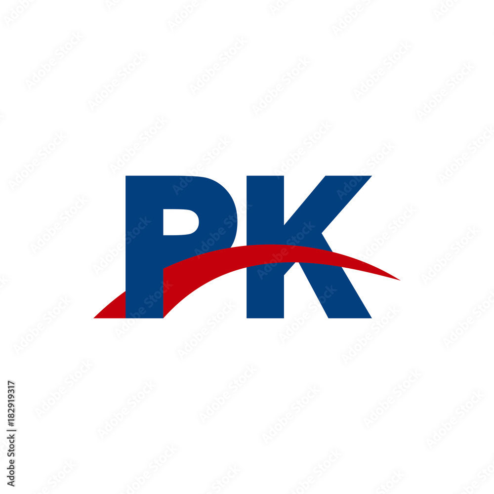 Initial letter PK, overlapping movement swoosh logo, red blue color ...
