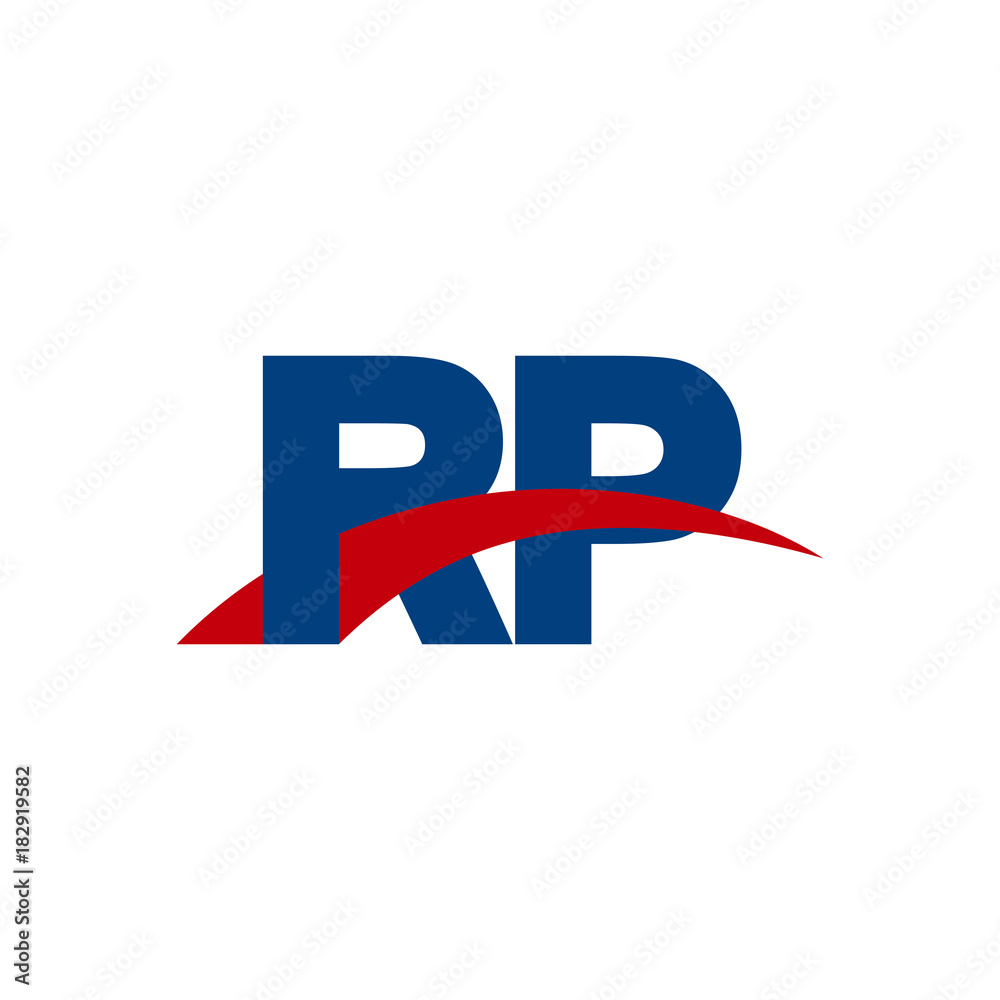 Initial letter RP, overlapping movement swoosh logo, red blue color ...