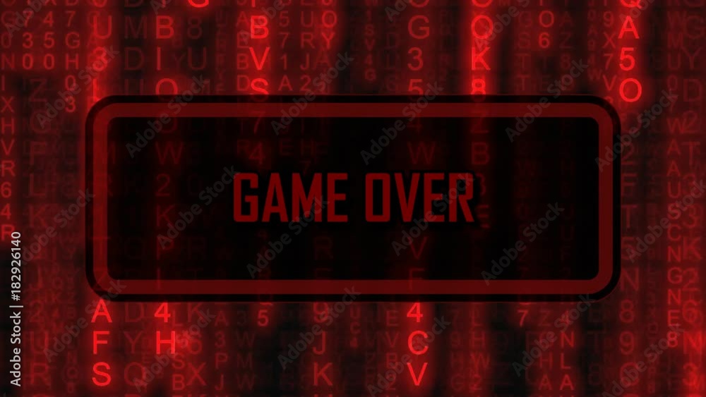 The text Game over, Try again, Press start, appearing on a board with ...
