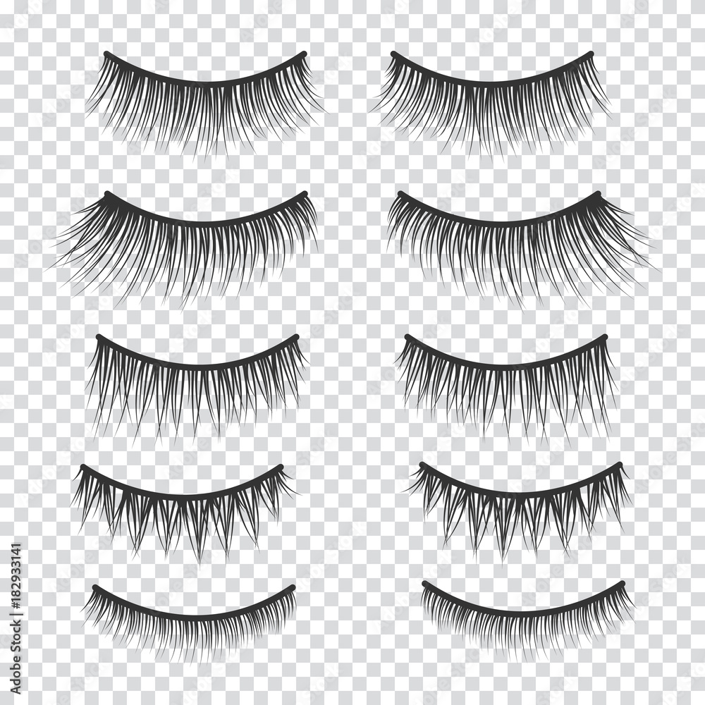 Poster Affiche Feminine lashes vector set. False eyelashes hand drawn. 40x40 cm