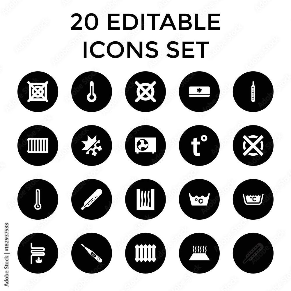 Temperature icons. set of 20 editable filled temperature icons Stock ...