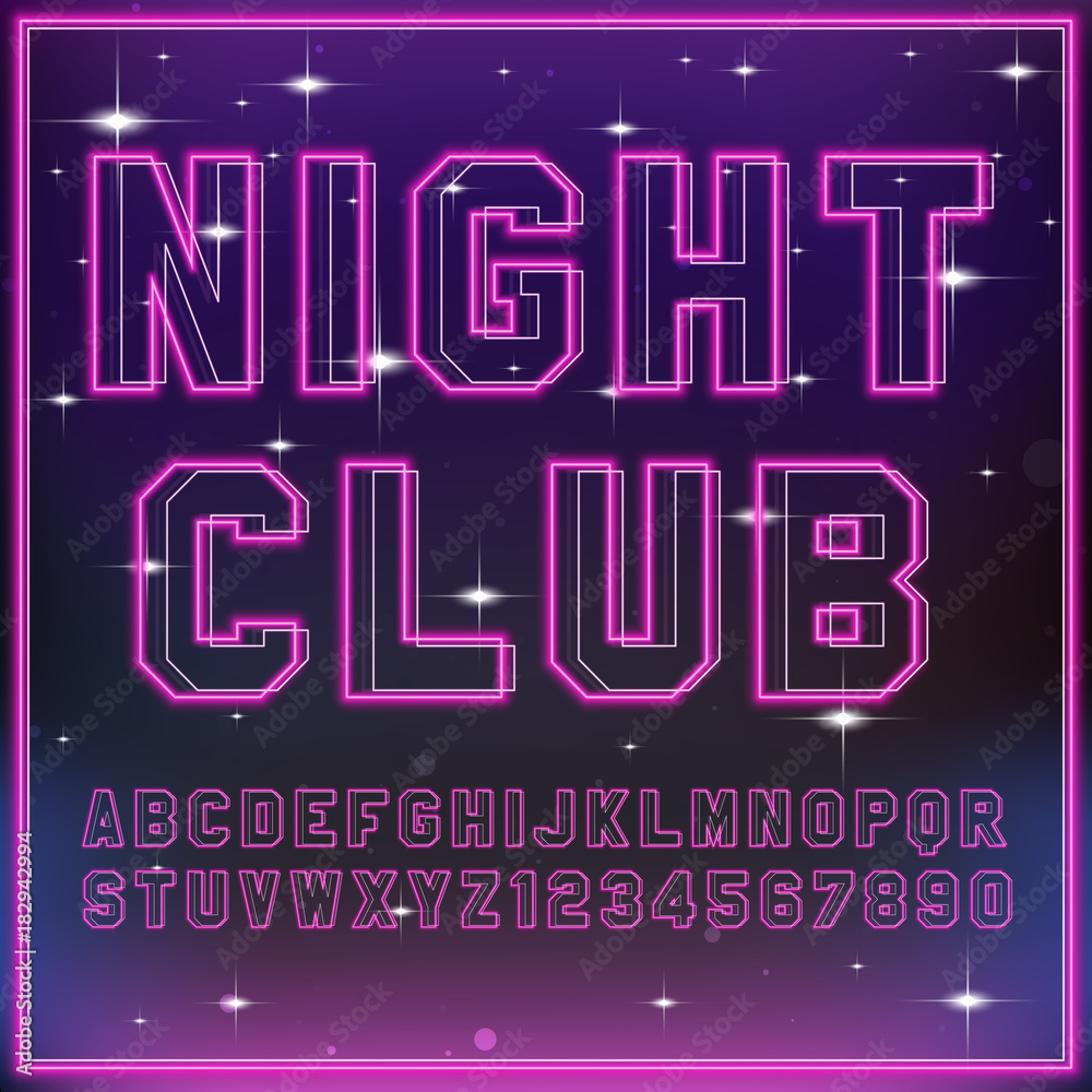 Retro Neon Light Font. Vector glowing alphabet Stock Vector | Adobe Stock