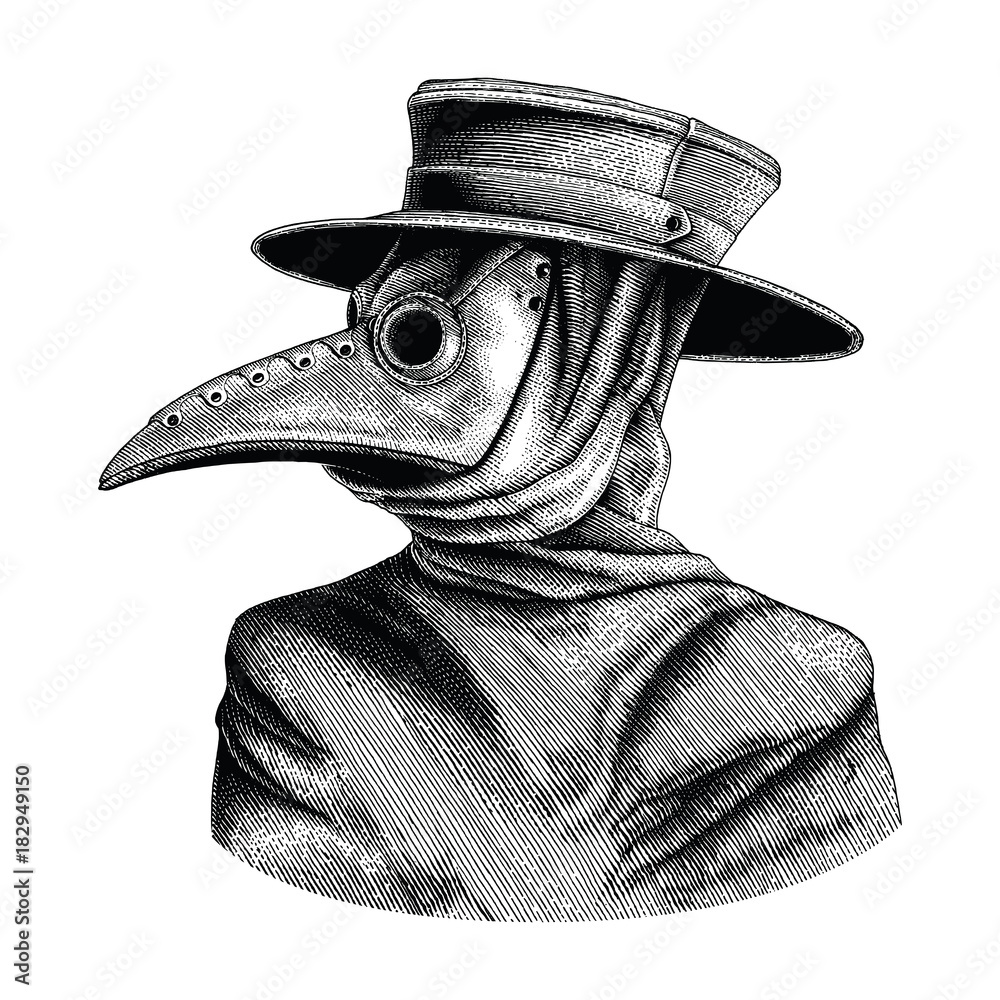 Plague doctor hand drawing vintage engraving isolate on white ...