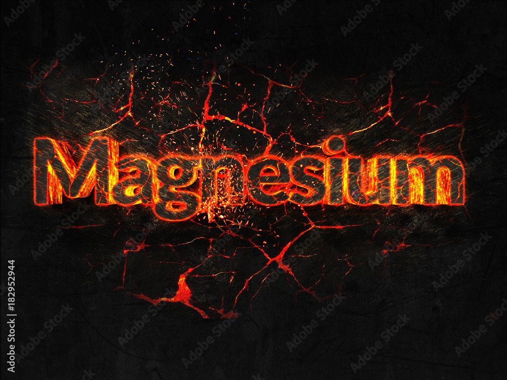 Magnesium Fire text flame burning hot lava explosion background. Stock ...