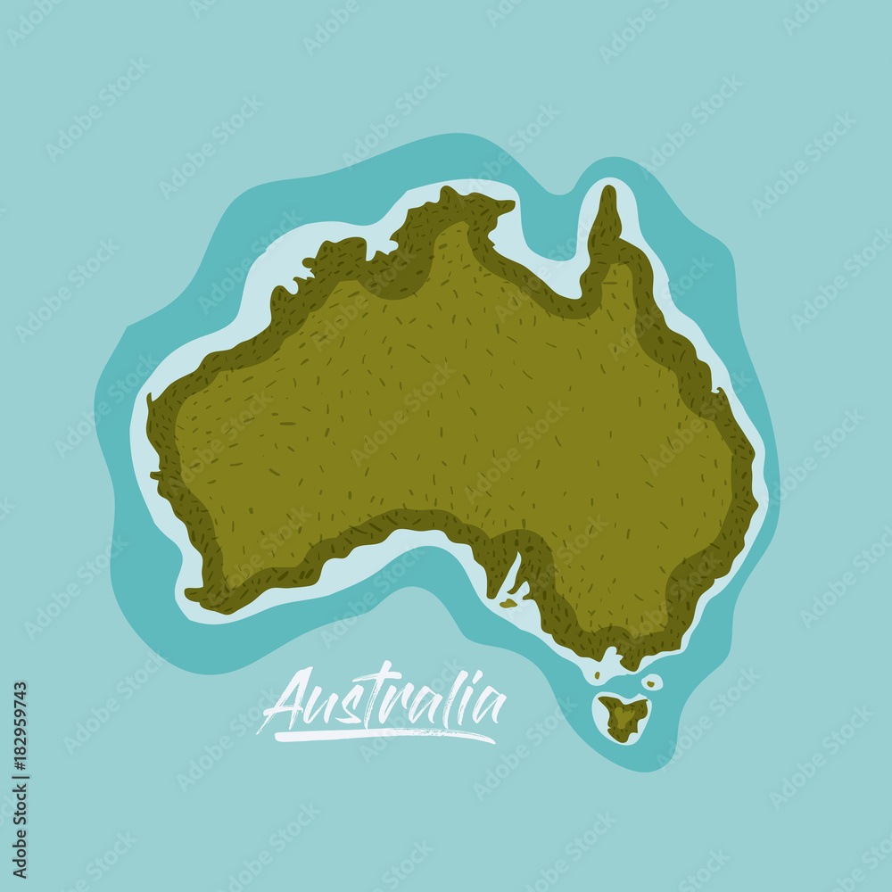 australia map in green surrounded by the ocean vector illustration ...