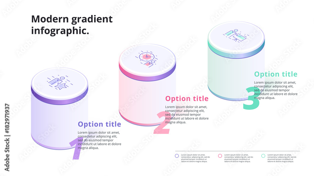 Business 3 step process chart infographics with 3d columns. Circle ...