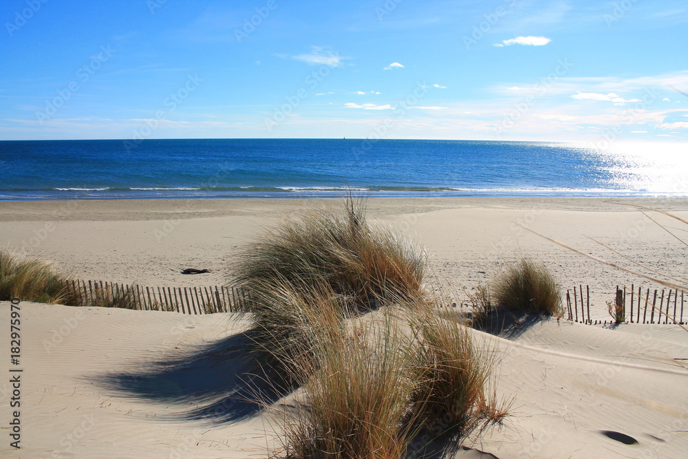 Plage de sable fin en méditerranée, sud de France Photos | Adobe Stock