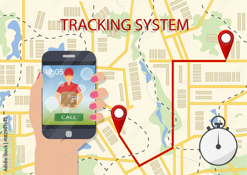 Package tracking. Order tracking app concept. Hand holding mobile smart ...