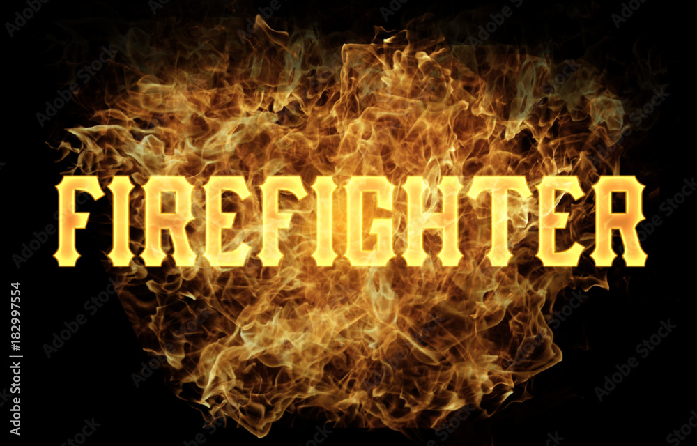 firefighter word text logo fire flames design ilustração do Stock ...