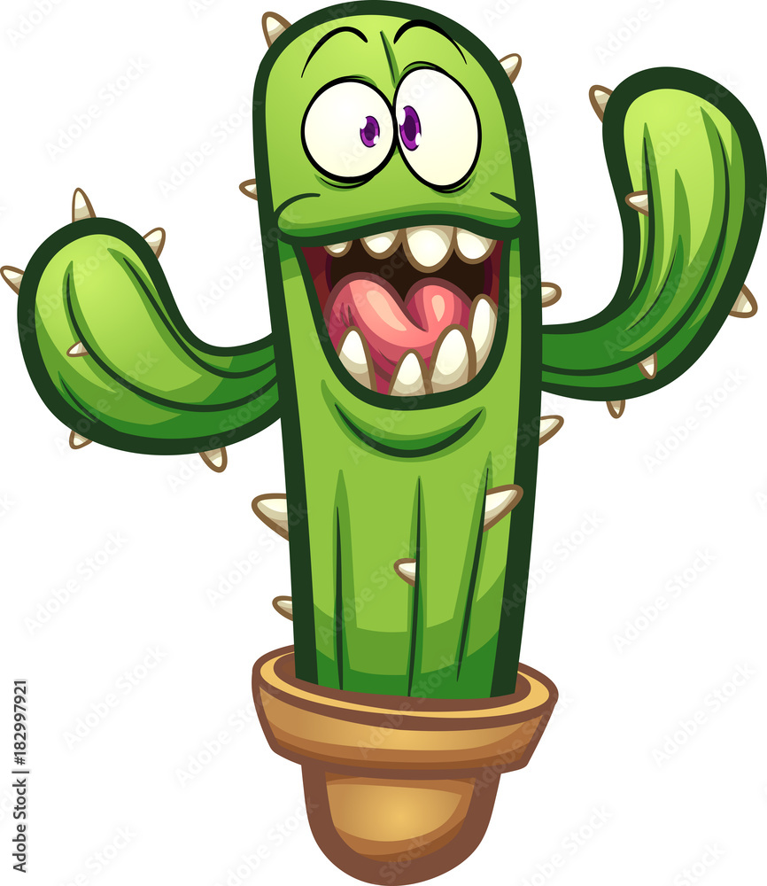Happy cartoon cactus with big smile. Vector clip art illustration with ...