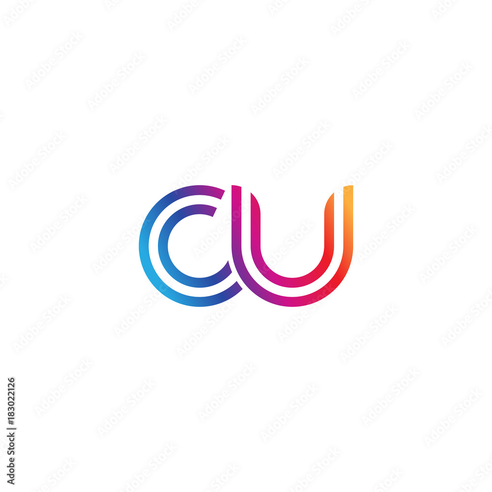 Initial lowercase letter cu, linked outline rounded logo, colorful ...