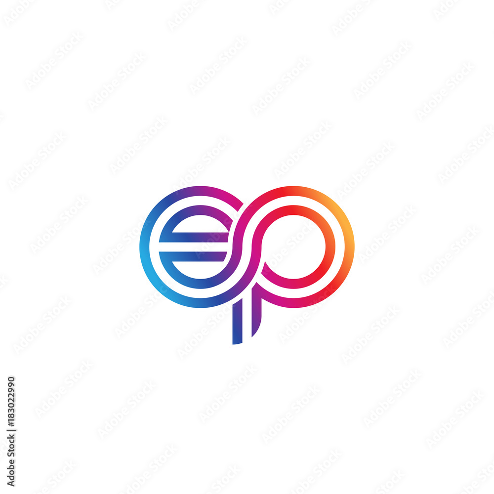 Initial lowercase letter ep, linked outline rounded logo, colorful ...