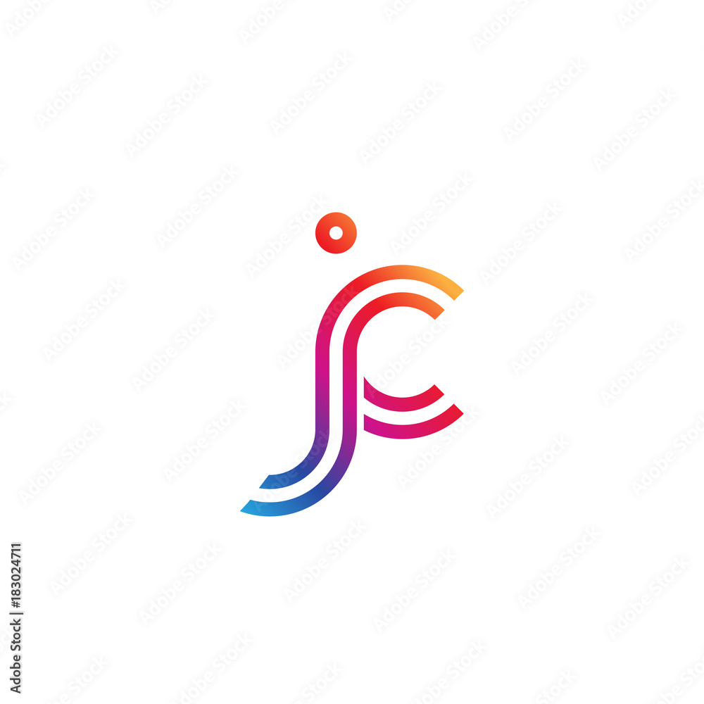 Initial lowercase letter jc, linked outline rounded logo, colorful ...