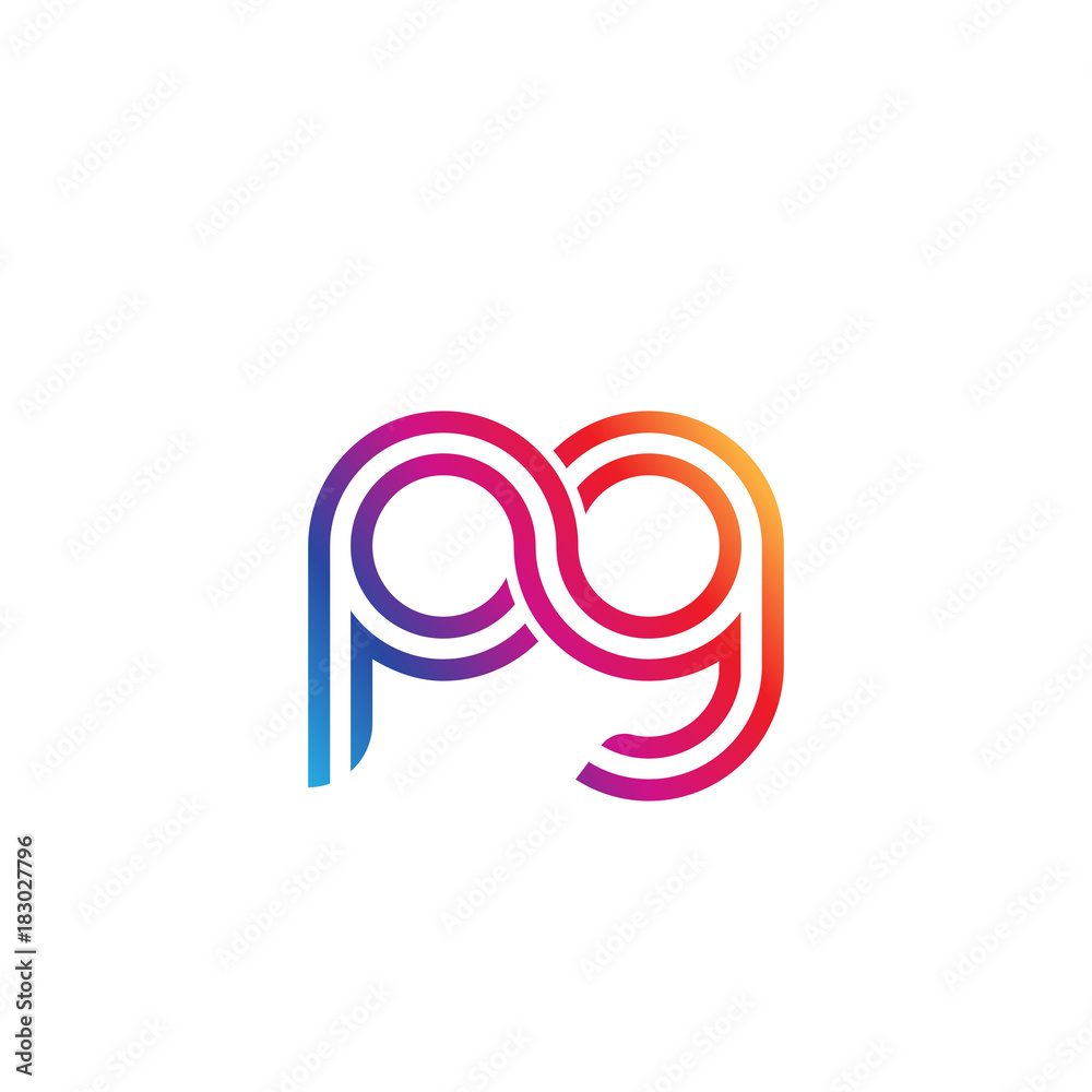 Initial lowercase letter pg, linked outline rounded logo, colorful ...