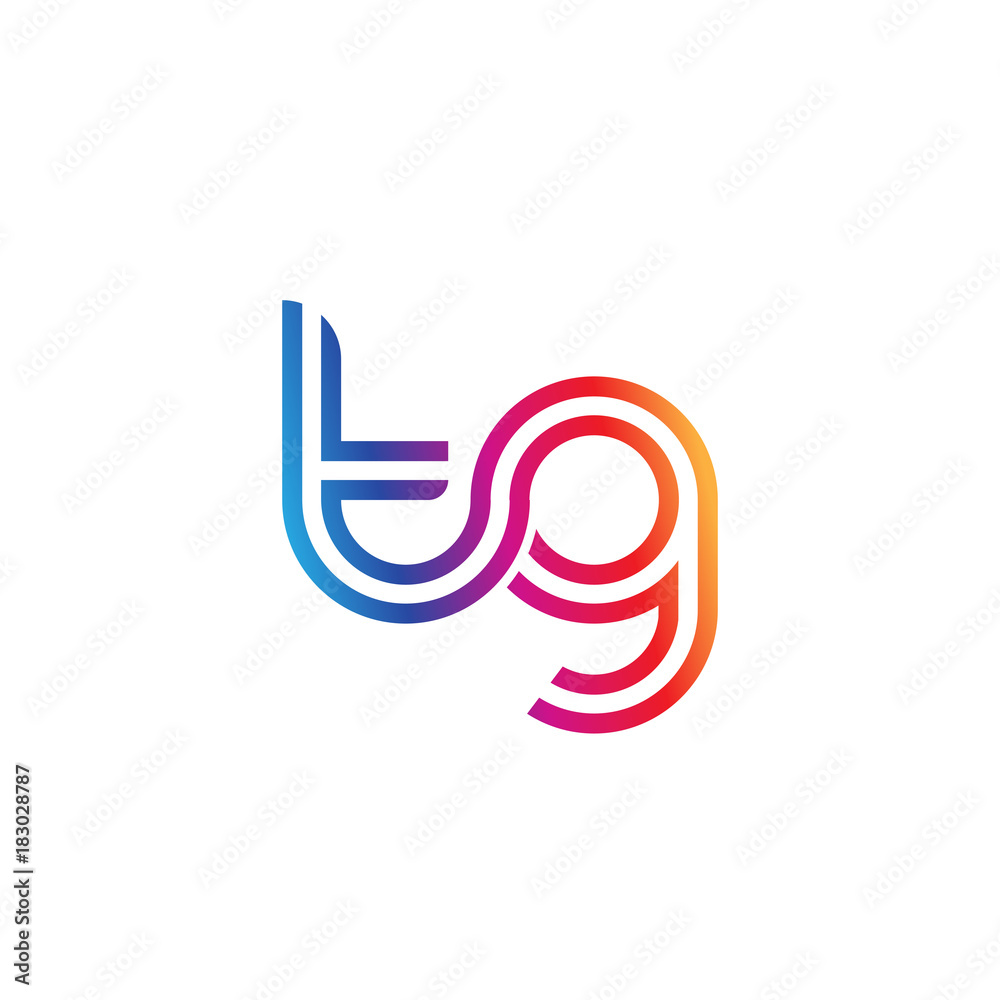 Initial lowercase letter tg, linked outline rounded logo, colorful ...
