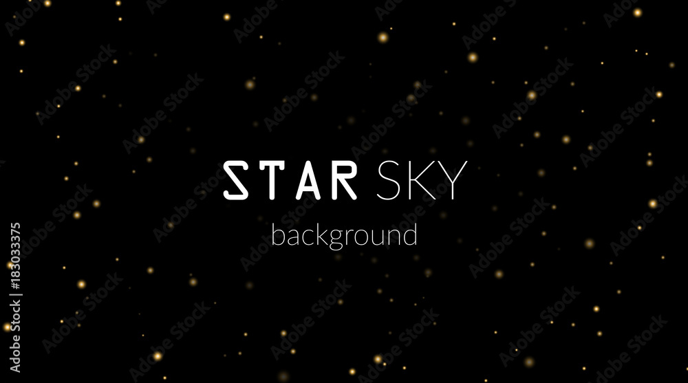 Night sky with gold stars on black background. Dark astronomy space ...