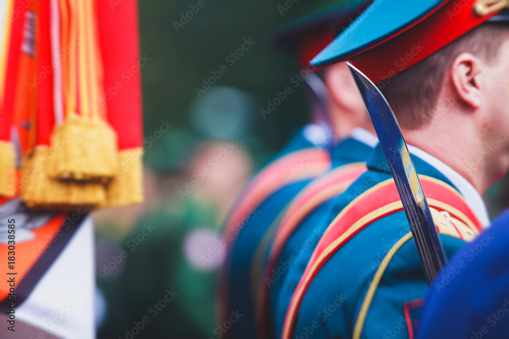 Foto de A formation line of russian army officers with flags, banners ...