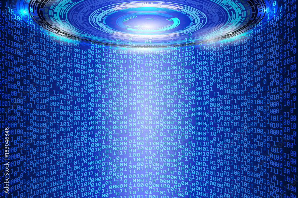 Circuit Board With Binary Code Vector Background. Blue Abstract ...