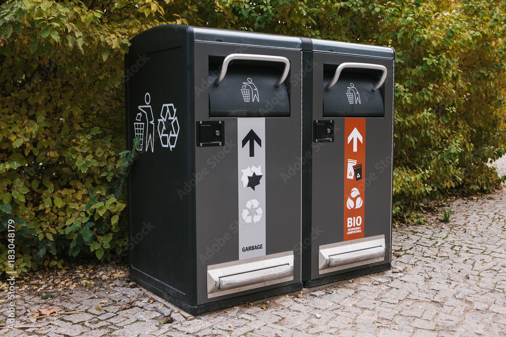 Modern smart bins. Waste collection. Separate collection of garbage and ...