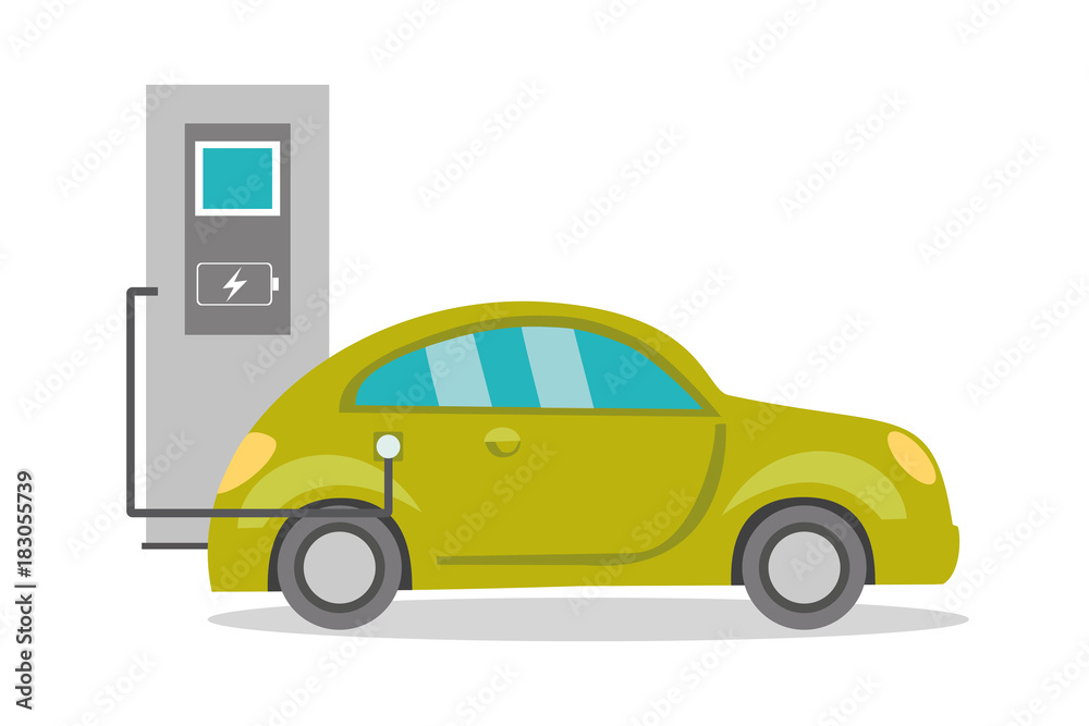 Cartoon electric car on recharging, Stock Illustration | Adobe Stock