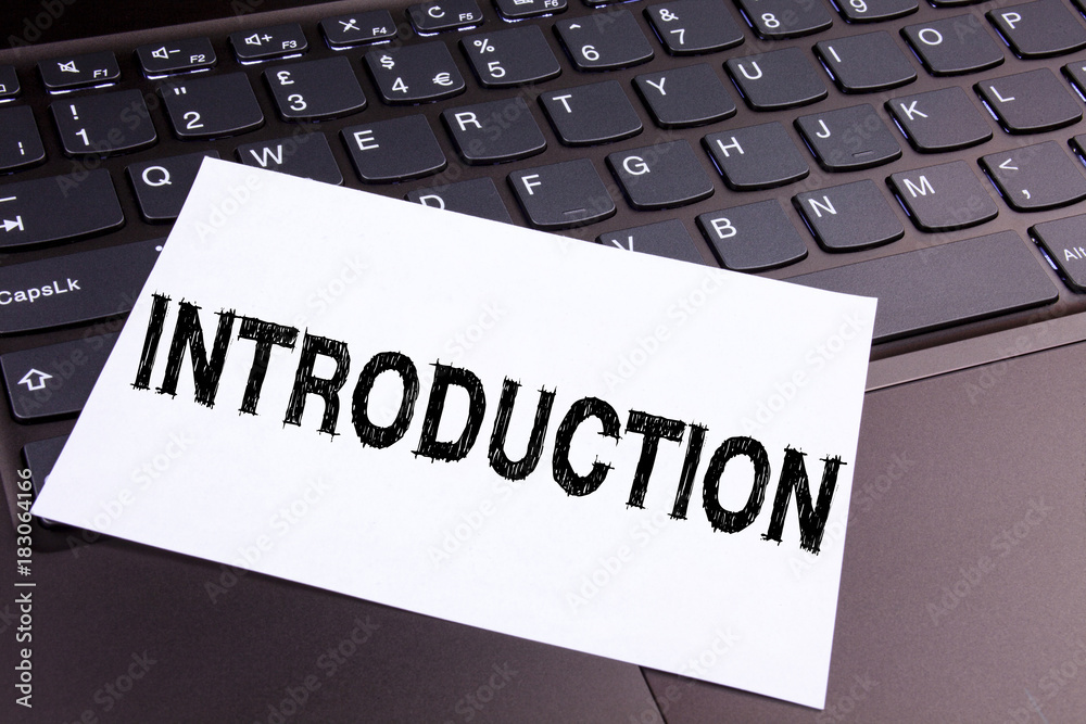 Introduction writing text made in the office close-up on laptop ...