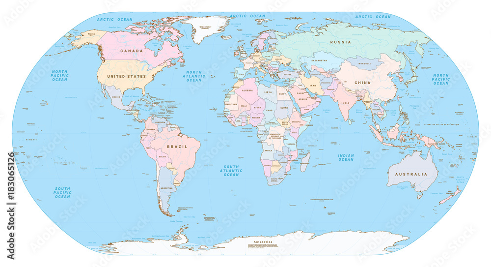 Highly detailed political World map. EPS 10 vector Stock Vector | Adobe ...