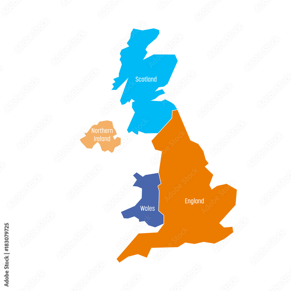United Kingdom, UK, of Great Britain and Northern Ireland map. Divided ...