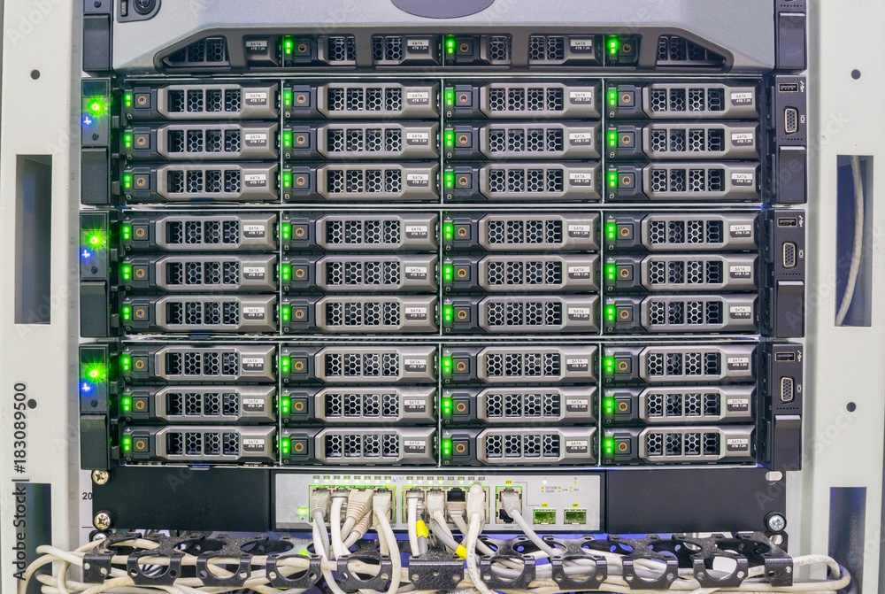 Server database installed in the server room and connected to the ...