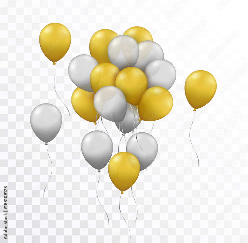 Vector realistic group of gold and silver balloons isolated on ...