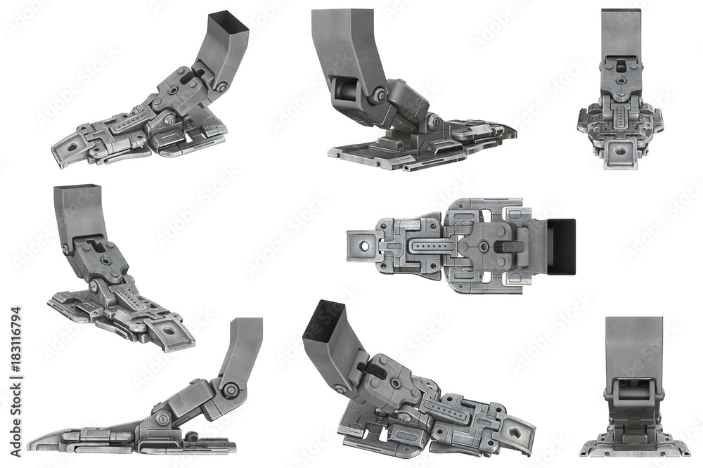 Sci-fi metal mechanical robot leg set. 3D rendering Stock Illustration ...