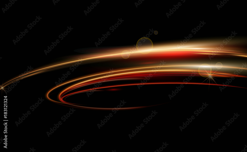 Vector illustration of dynamic lights in dark background. High speed in ...